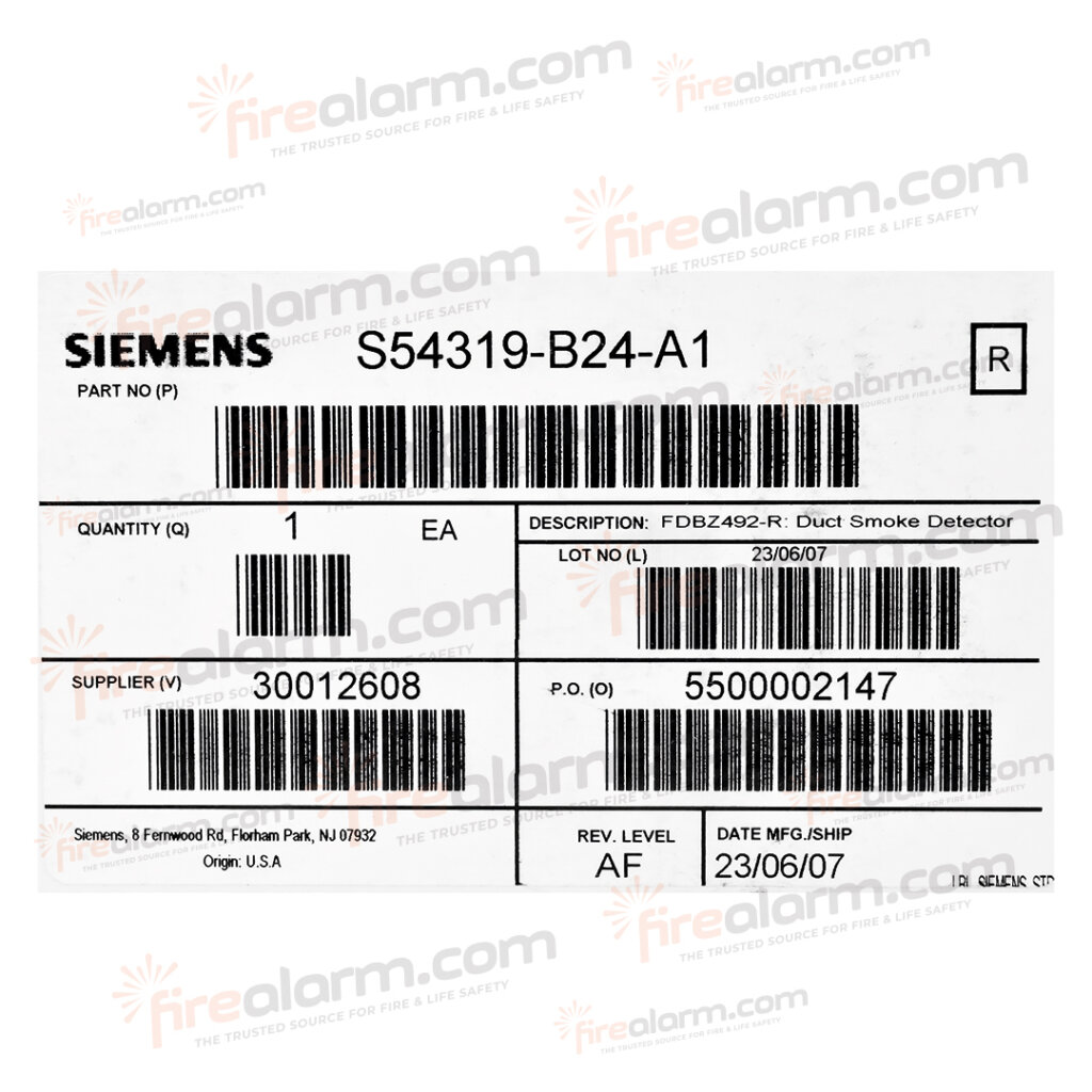 Siemens FDBZ492-R Conventional Duct Detector Housing with Relays ...